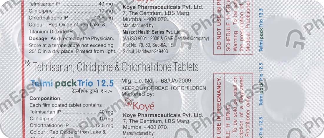 Telmipack Trio 12.5mg Tablet: Uses, Side Effects, Price & Dosage ...