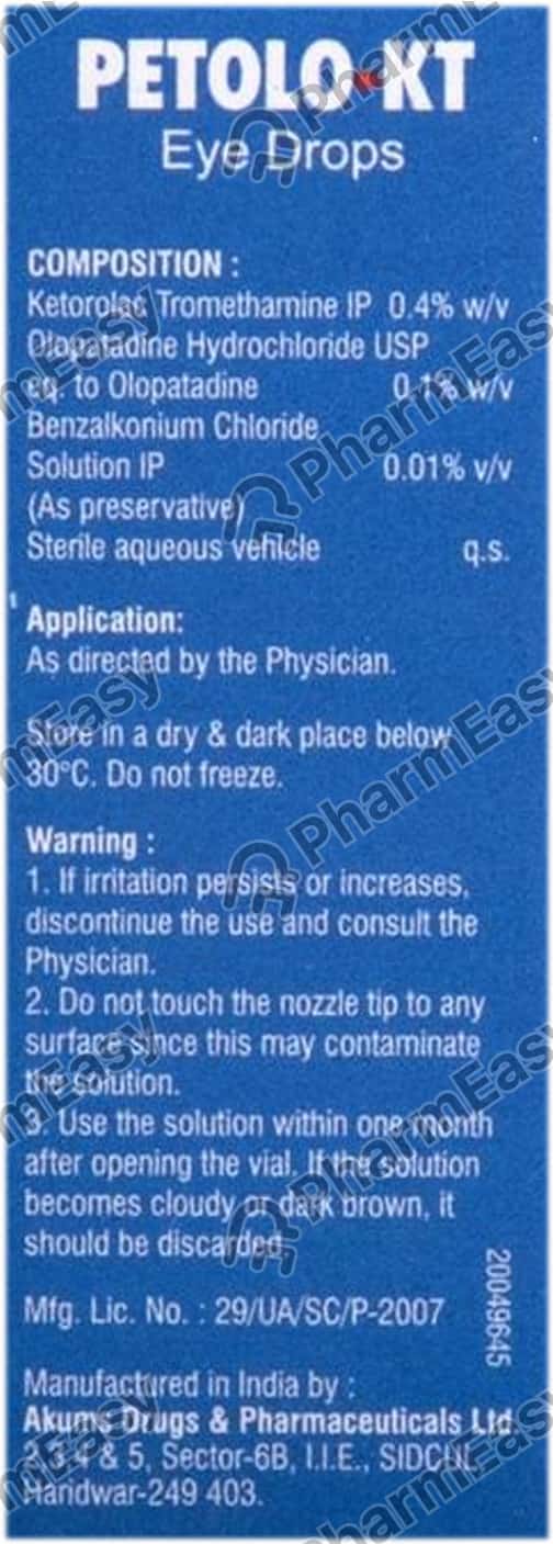 Buy Petolo Kt Eye Drops Online at Flat 15% OFF | PharmEasy