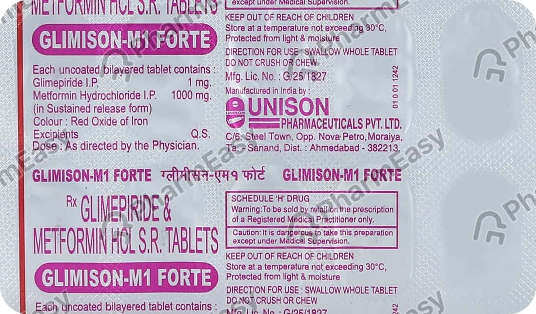 Glimison M 1mg Forte Strip Of 10 Tablets: Uses, Side Effects, Price ...