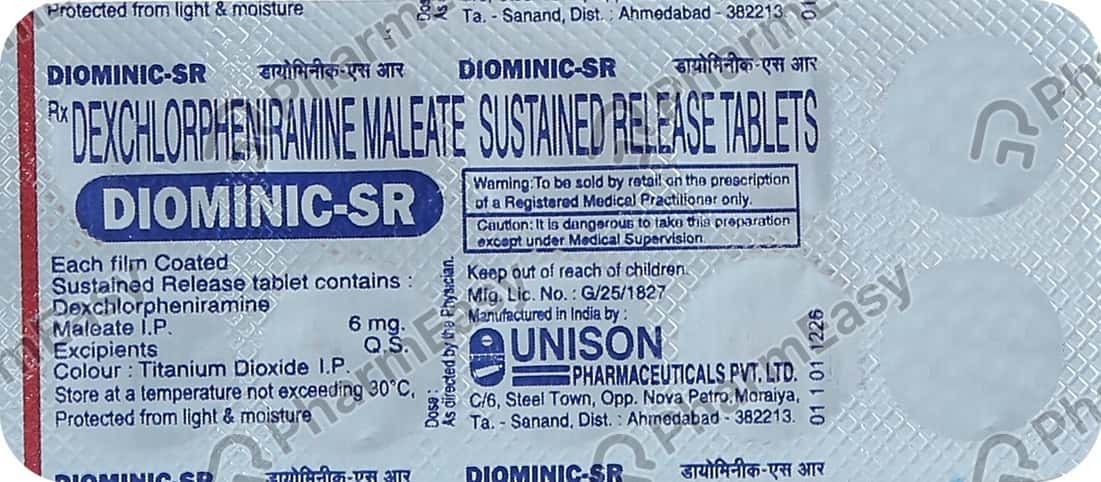 Diominic Sr 6 MG Tablet (10): Uses, Side Effects, Price & Dosage ...