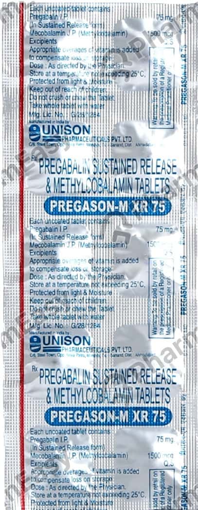 Pregason M Xr 75mg Strip Of 10 Tablets: Uses, Side Effects, Price ...