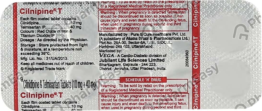 Cilnipine T Strip Of 10 Tablets: Uses, Side Effects, Price & Dosage ...