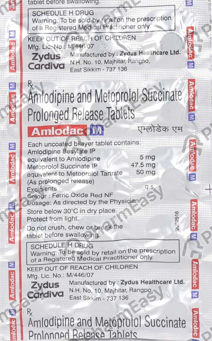 Amlodac M 50/5mg Strip Of 15 Tablets: Uses, Side Effects, Price ...