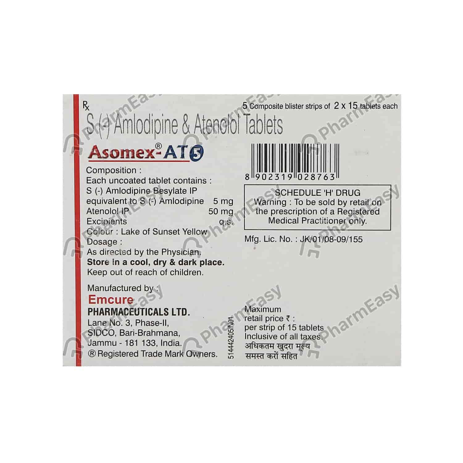 Buy Asomex At 5/50mg Tablet 15'S Online at Flat 18% OFF* | PharmEasy