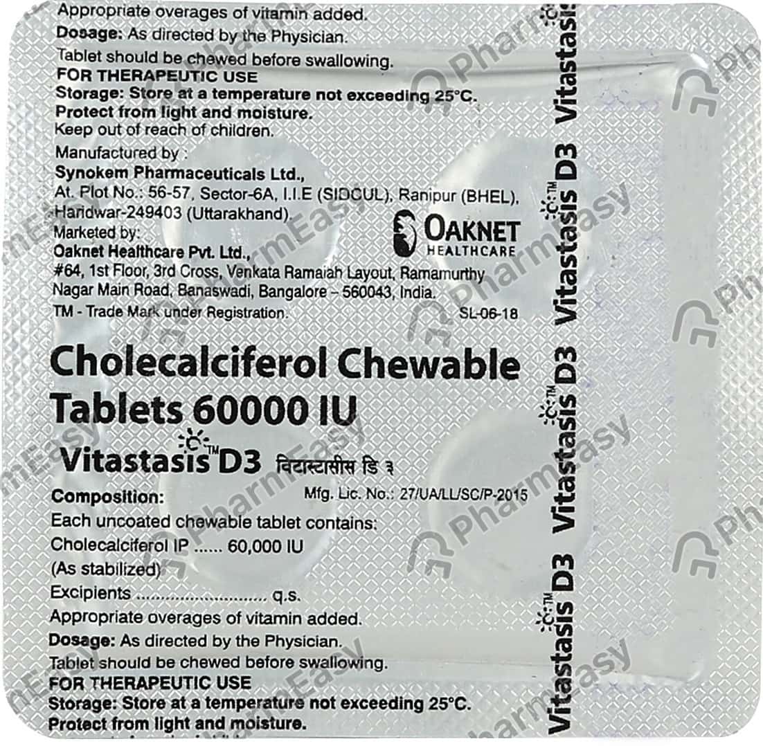 Vitastasis D3 60000 IU Tablet (4): Uses, Side Effects, Price & Dosage ...