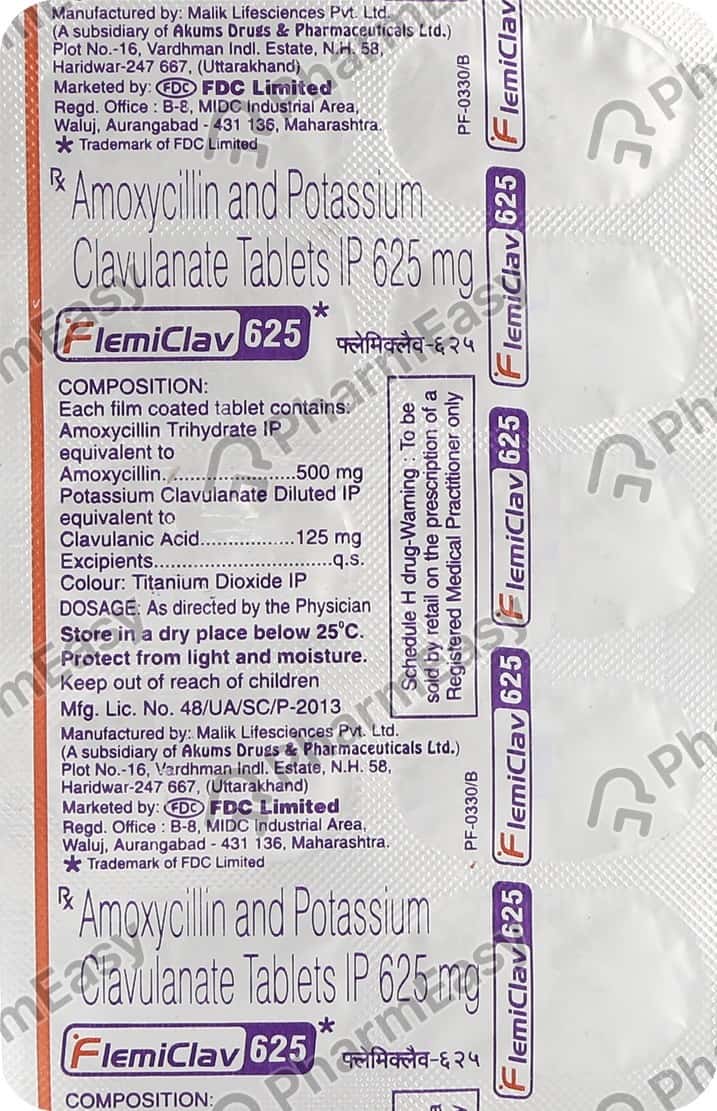 Flemiclav 625 Strip Of 10 Tablets: Uses, Side Effects, Price & Dosage ...