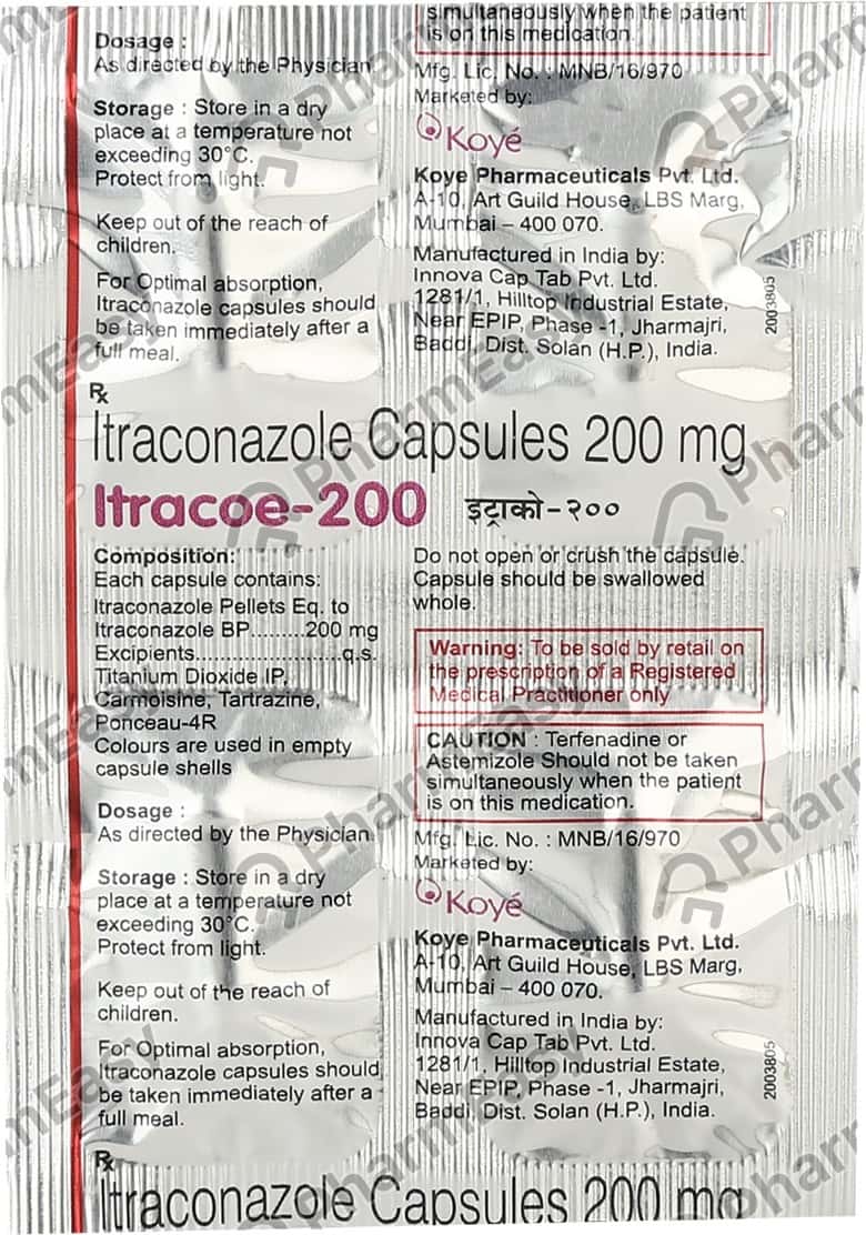 Itracoe 200 MG Capsule (4): Uses, Side Effects, Price & Dosage | PharmEasy