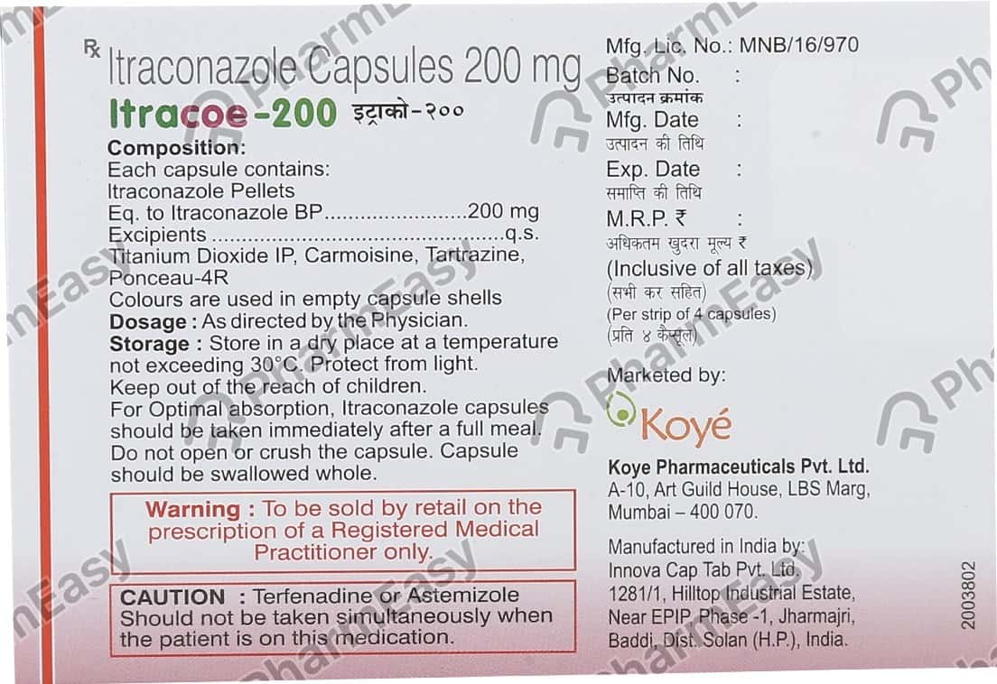 Itracoe 200 MG Capsule (4): Uses, Side Effects, Price & Dosage | PharmEasy