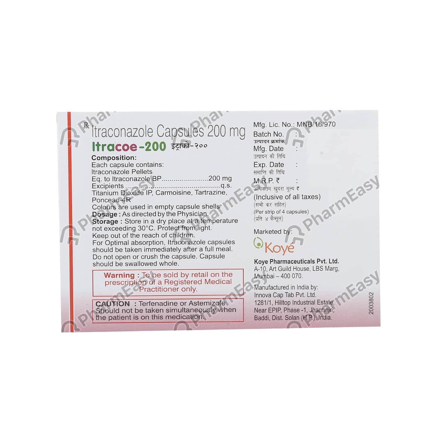 Itracoe 200 MG Capsule (4) - Uses, Side Effects, Dosage, Composition ...