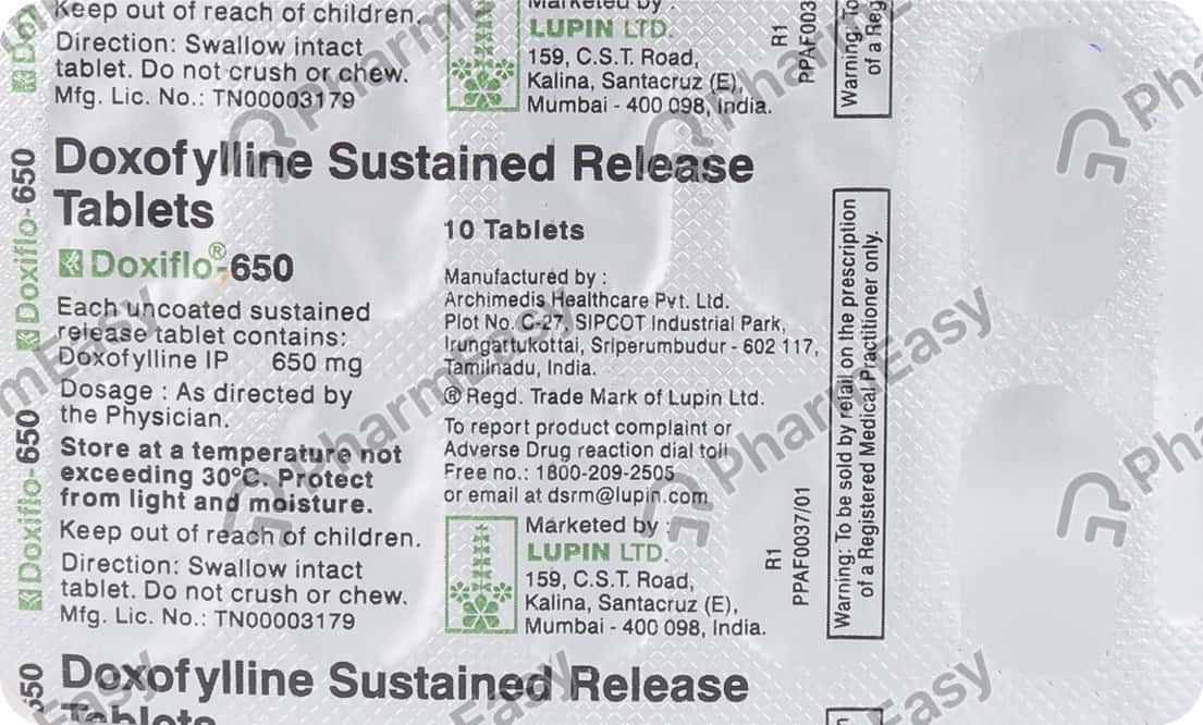 Doxiflo Sr 650 MG Tablet (10): Uses, Side Effects, Price & Dosage ...