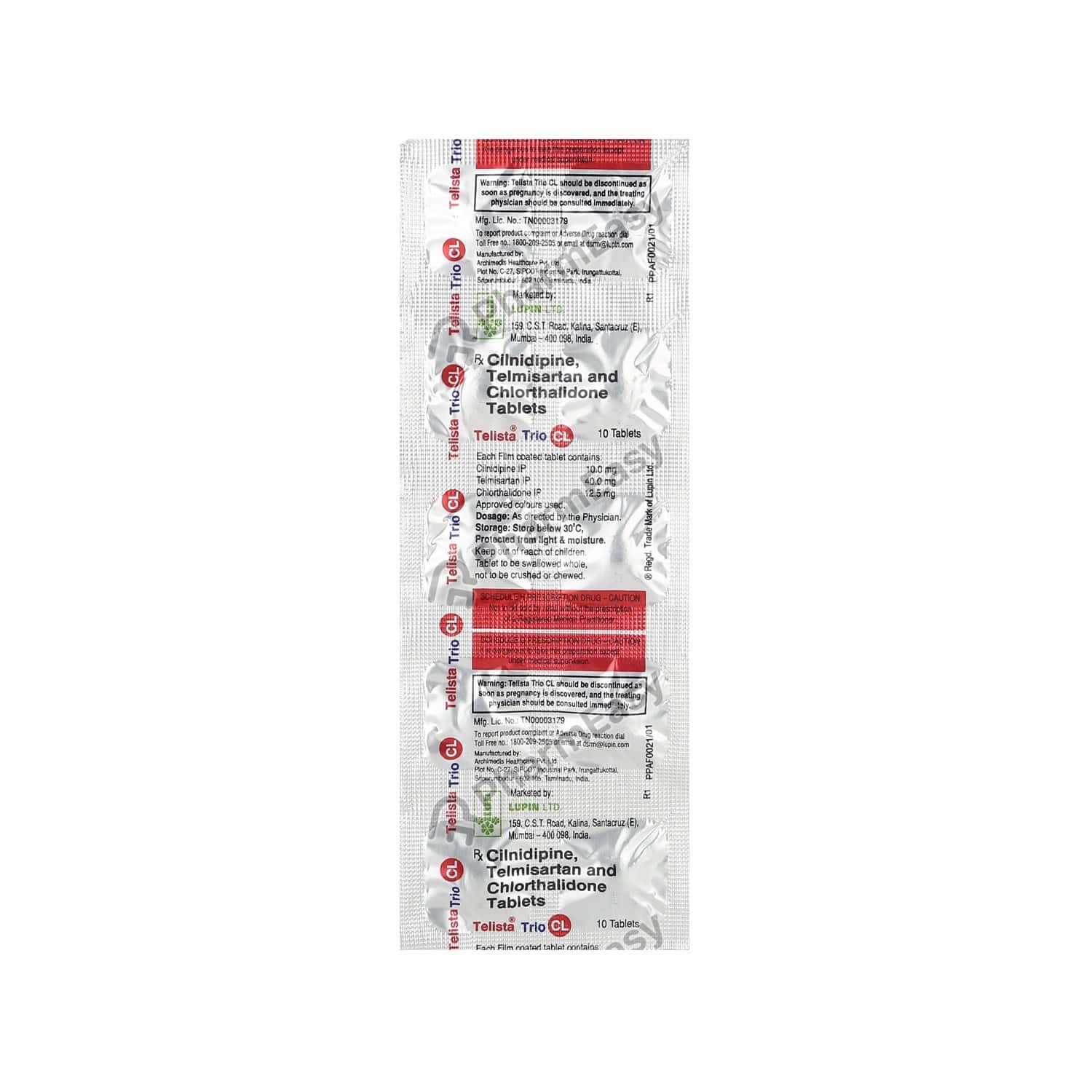 Telista Trio Cl 40mg Strip Of 10 Tablets: Uses, Side Effects, Price ...