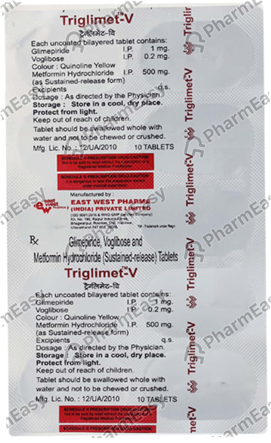 Triglimet V Strip Of 10 Tablets: Uses, Side Effects, Price & Dosage ...