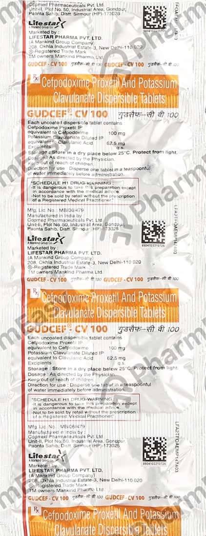Gudcef Cv 100mg Strip Of 10 Tablets: Uses, Side Effects, Price & Dosage ...