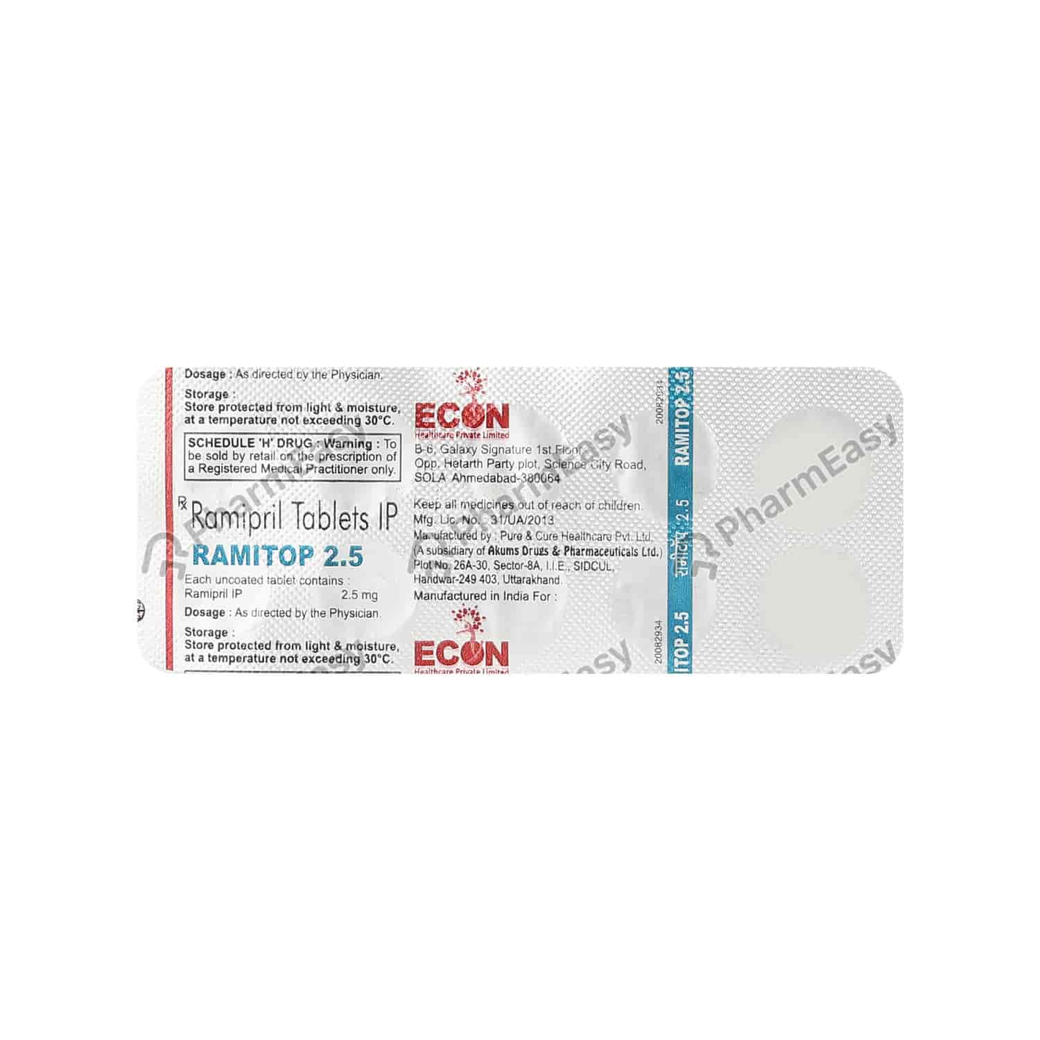 Buy Ramitop 2.5mg Tablet Online at Flat 18% OFF* | PharmEasy