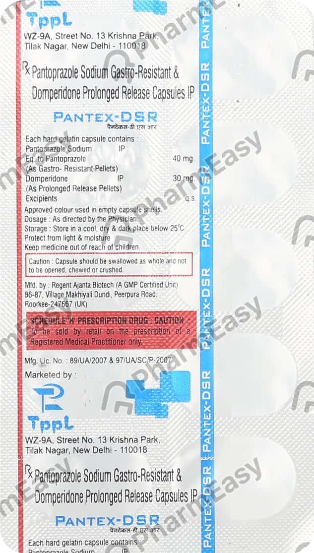 Pantex Dsr Strip Of 10 Capsules: Uses, Side Effects, Price & Dosage ...