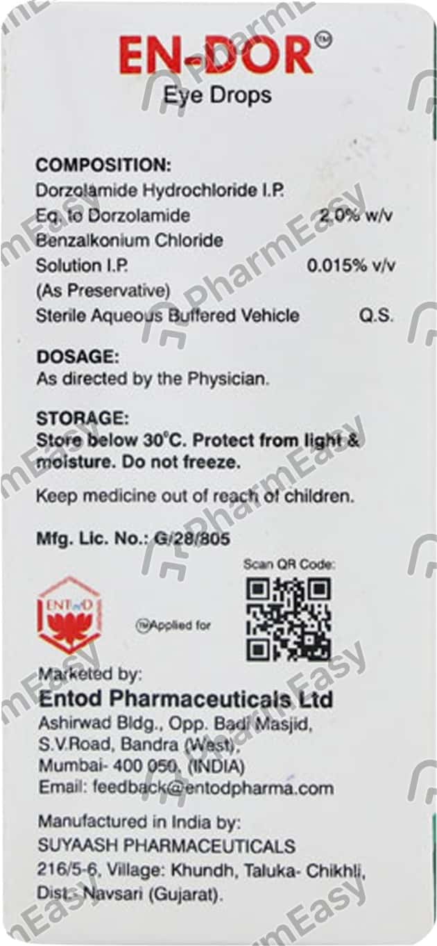 Buy En Dor 2 %W/V Eye Drop (5) Online at Flat 15% OFF | PharmEasy