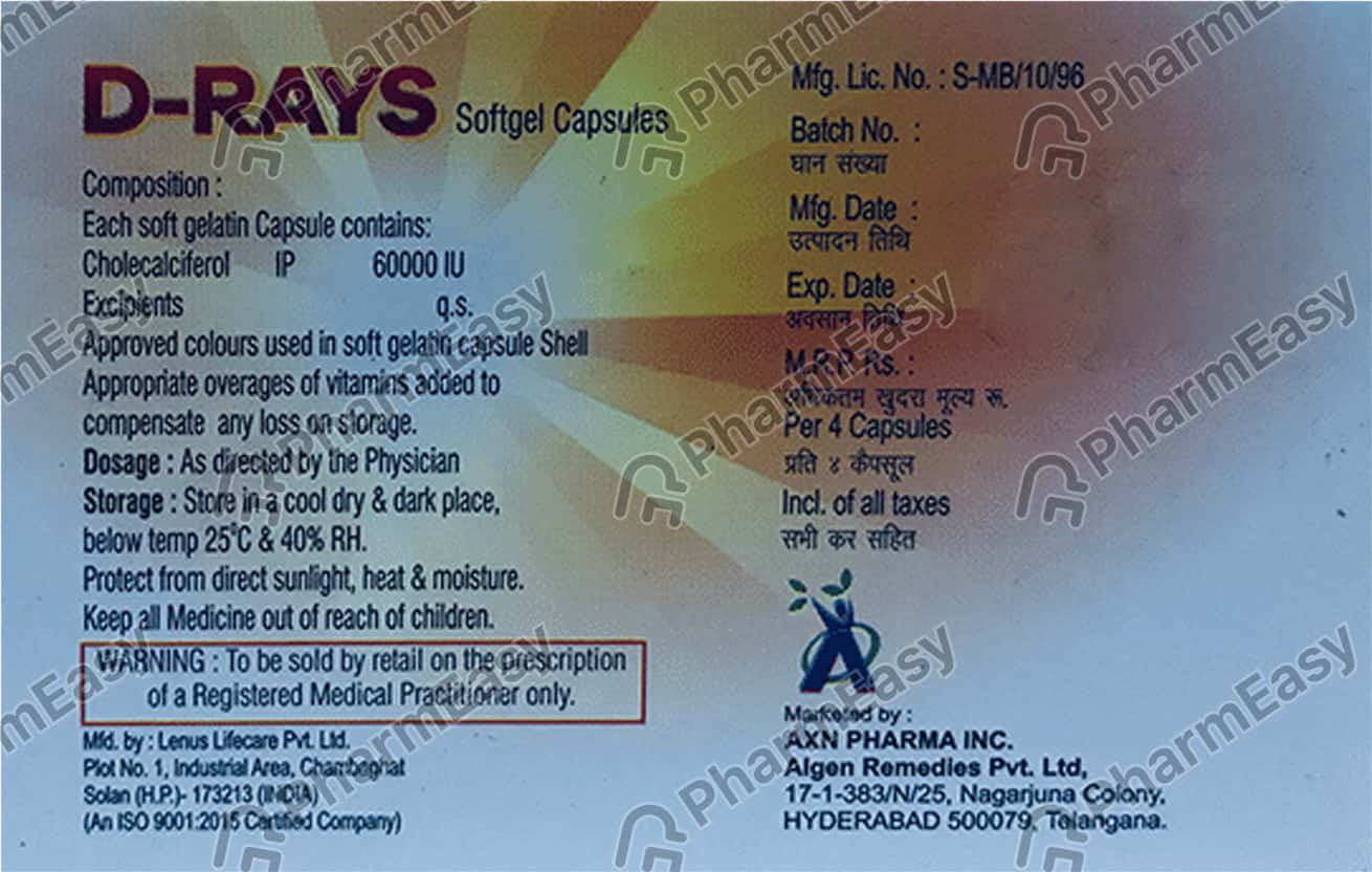 D Rays 60000 IU Capsule (4): Uses, Side Effects, Price & Dosage | PharmEasy