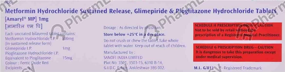Amaryl Mp 1mg Strip Of 15 Tablets: Uses, Side Effects, Price & Dosage ...