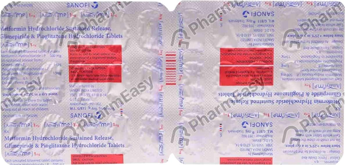 Amaryl Mp 1mg Strip Of 15 Tablets: Uses, Side Effects, Price & Dosage ...