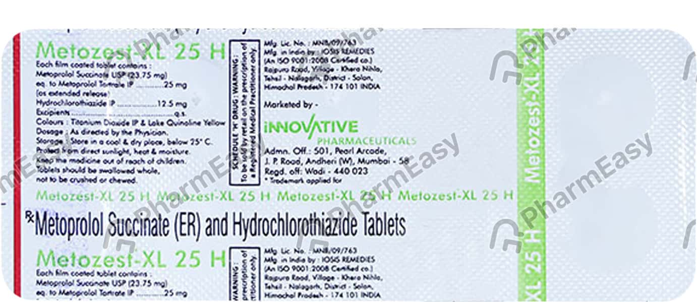 Metozest Xl 25 MG Tablet (10): Uses, Side Effects, Price & Dosage ...