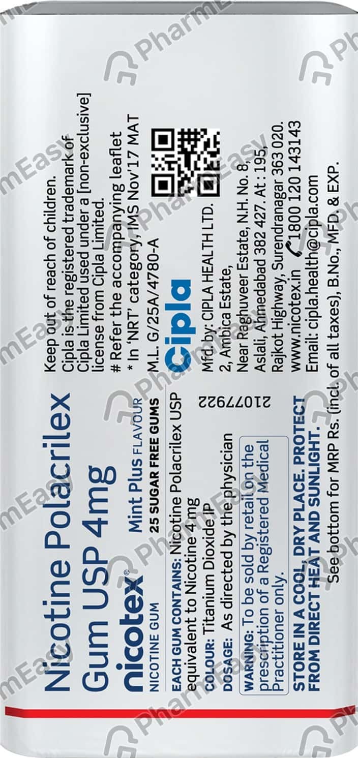 Nicotex 4 MG Chewing Gum (25): Uses, Side Effects, Price, Dosage ...