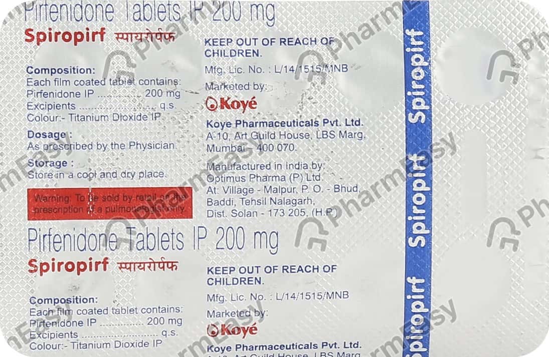 Spiropirf 200 MG Tablet (10): Uses, Side Effects, Price & Dosage ...