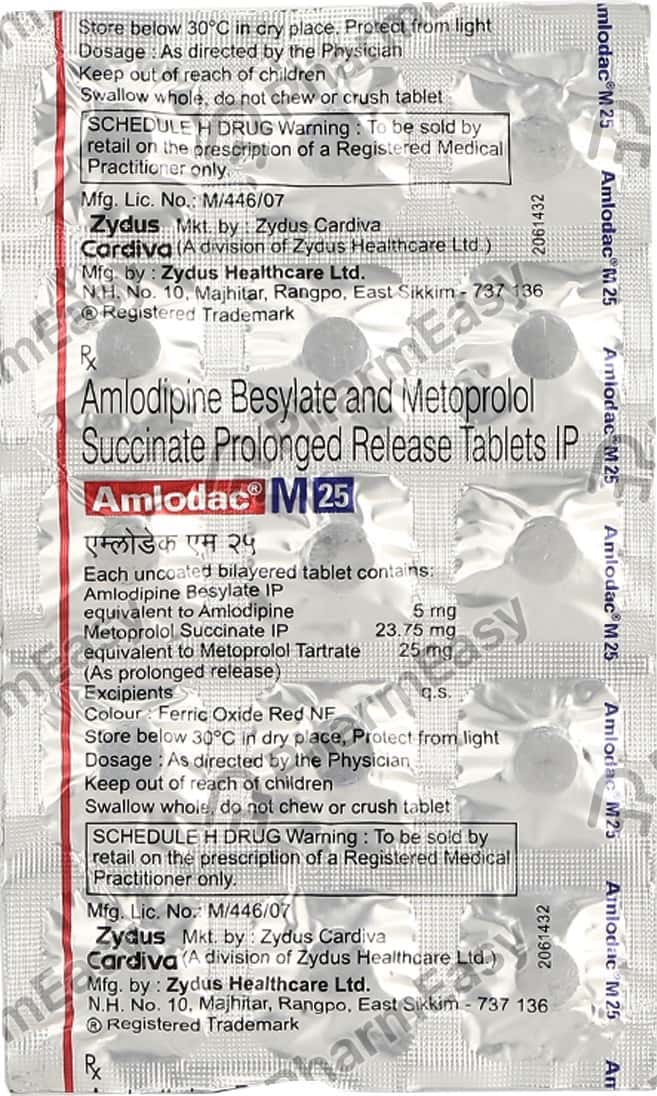 Amlodac M 25mg Strip Of 15 Tablets: Uses, Side Effects, Price & Dosage ...