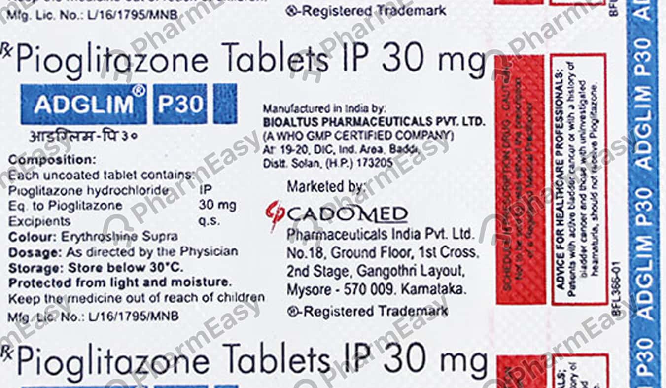 Adglim P 30 MG Tablet (10): Uses, Side Effects, Price & Dosage | PharmEasy