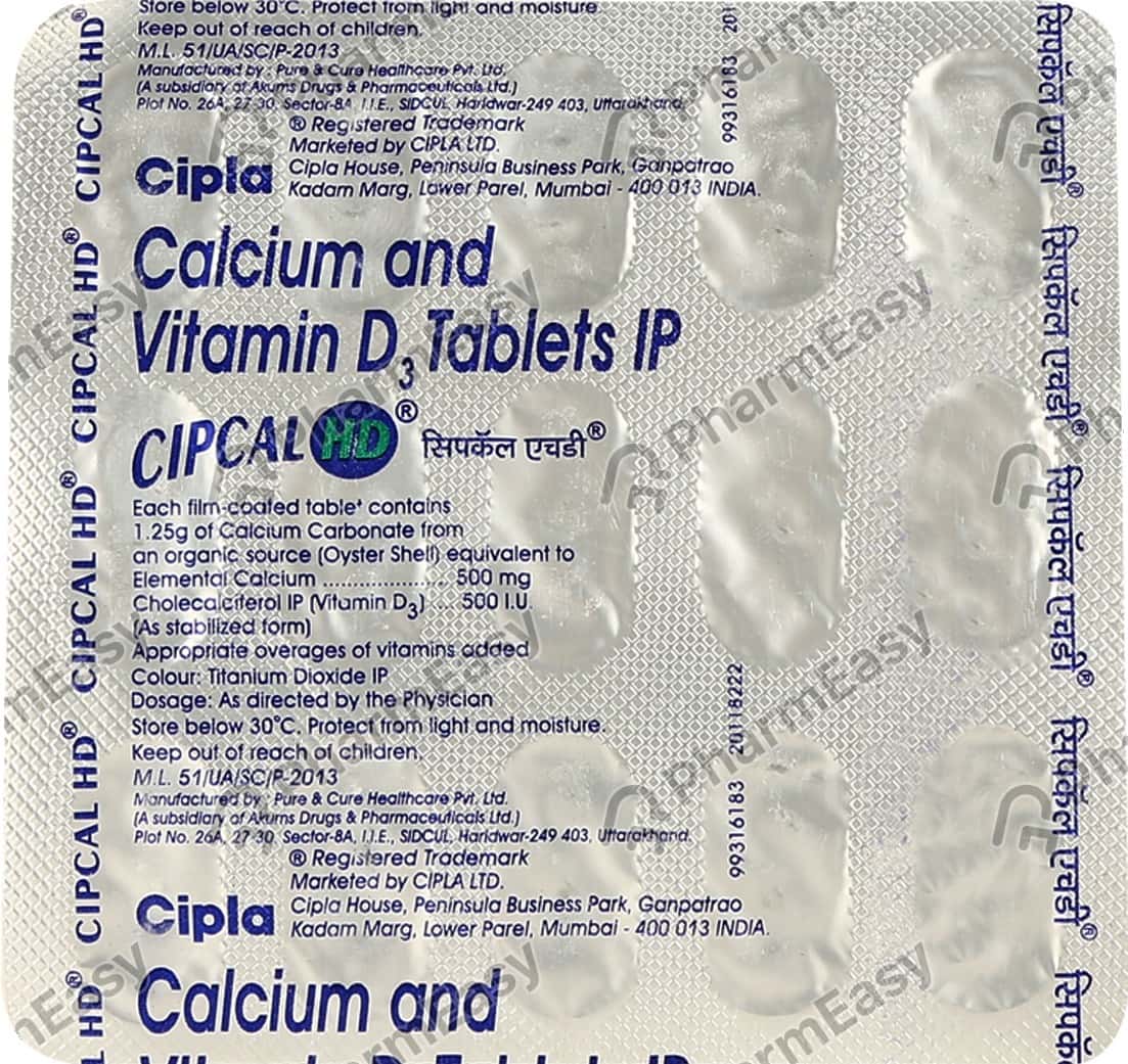 Cipcal Hd Strip Of 15 Tablets: Uses, Side Effects, Price, Dosage ...