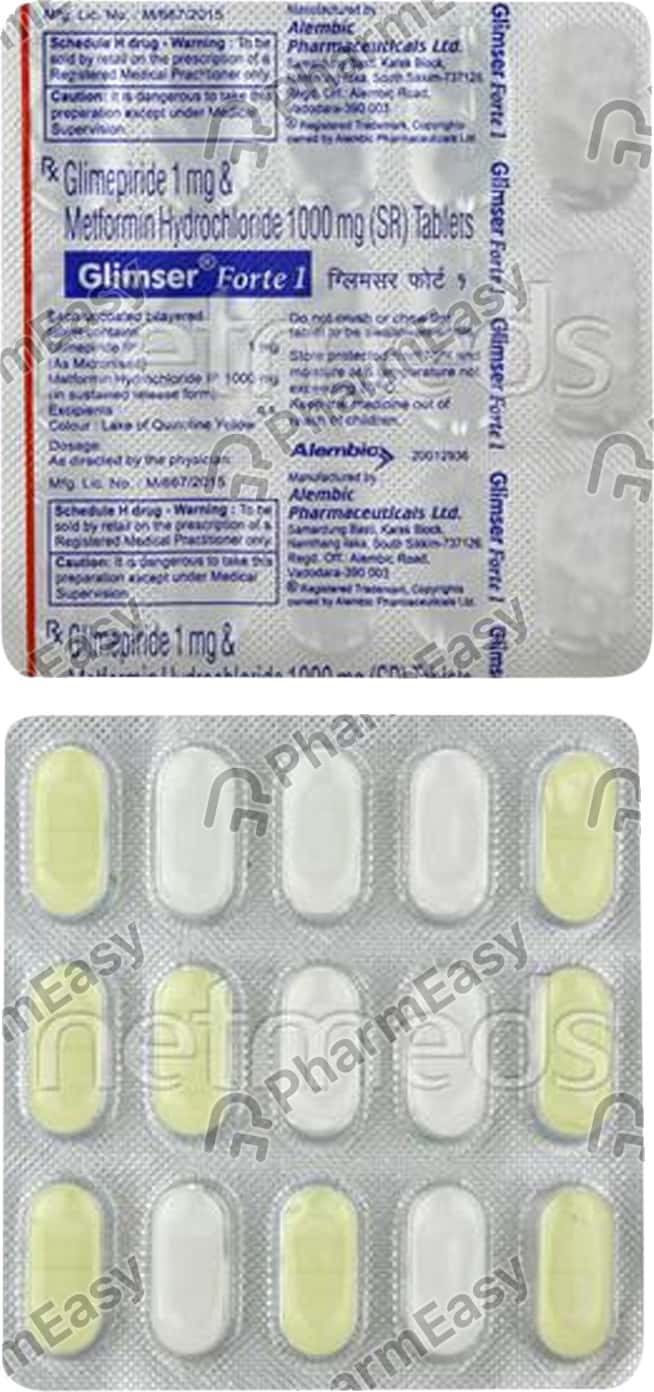 Glimser Forte 1mg Strip Of 15 Tablets: Uses, Side Effects, Price ...