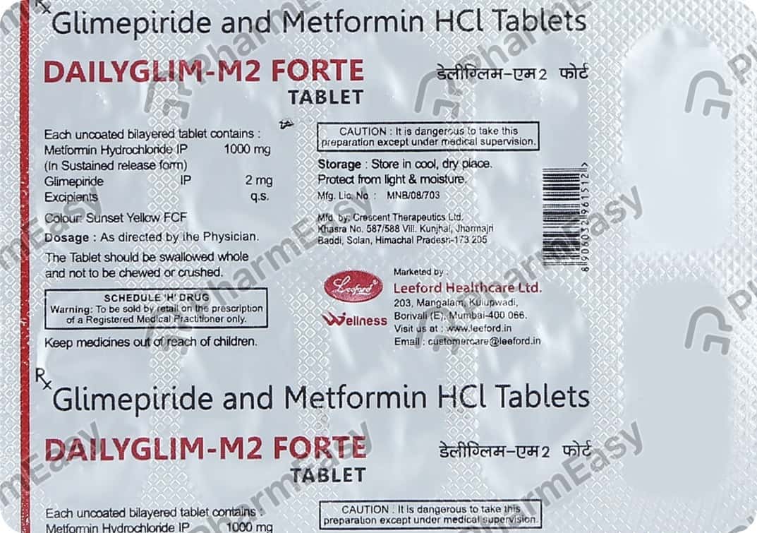 Dailyglim M2 Forte Strip Of 10 Tablets: Uses, Side Effects, Price & Dosage | PharmEasy