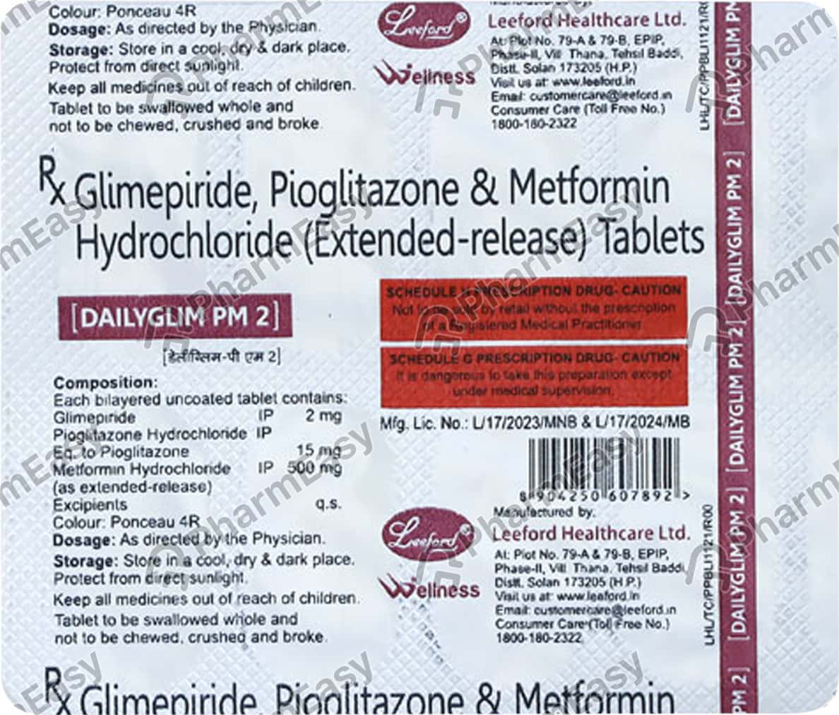 Dailyglim Pm2 Tablets: Uses, Side Effects, Price & Dosage | PharmEasy