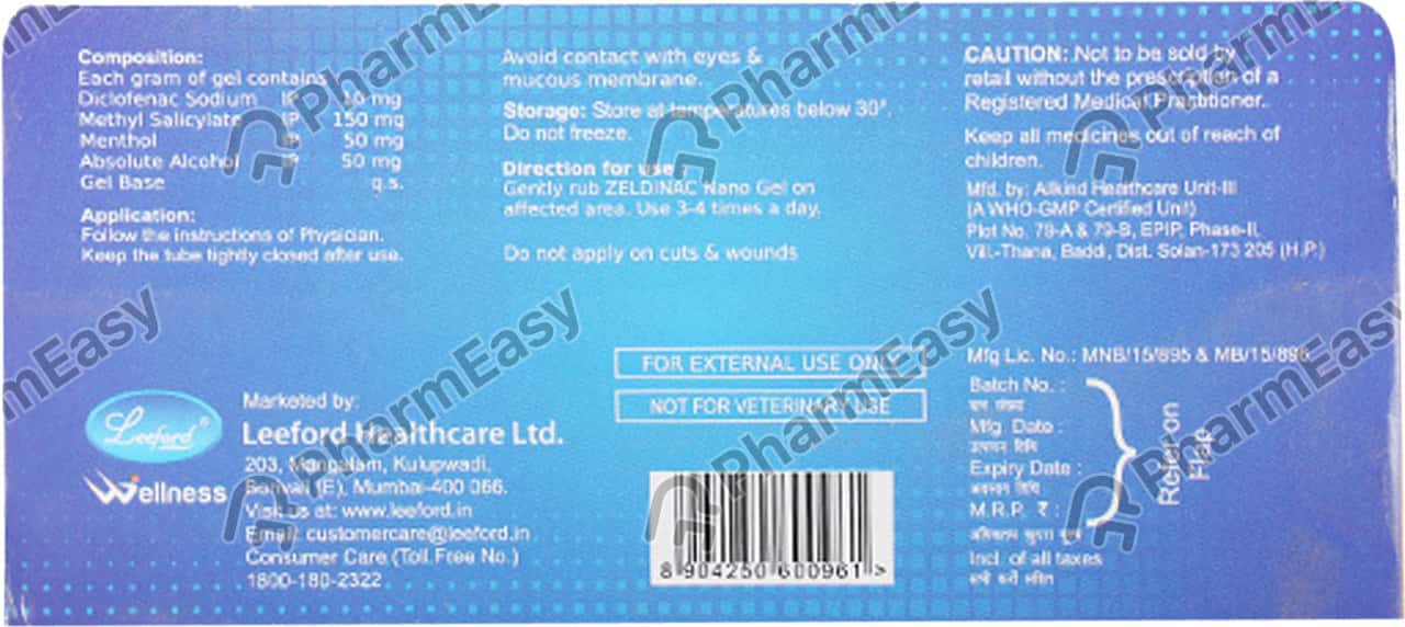 Zeldinac Nano Gel 30gm: Uses, Side Effects, Price & Dosage | PharmEasy