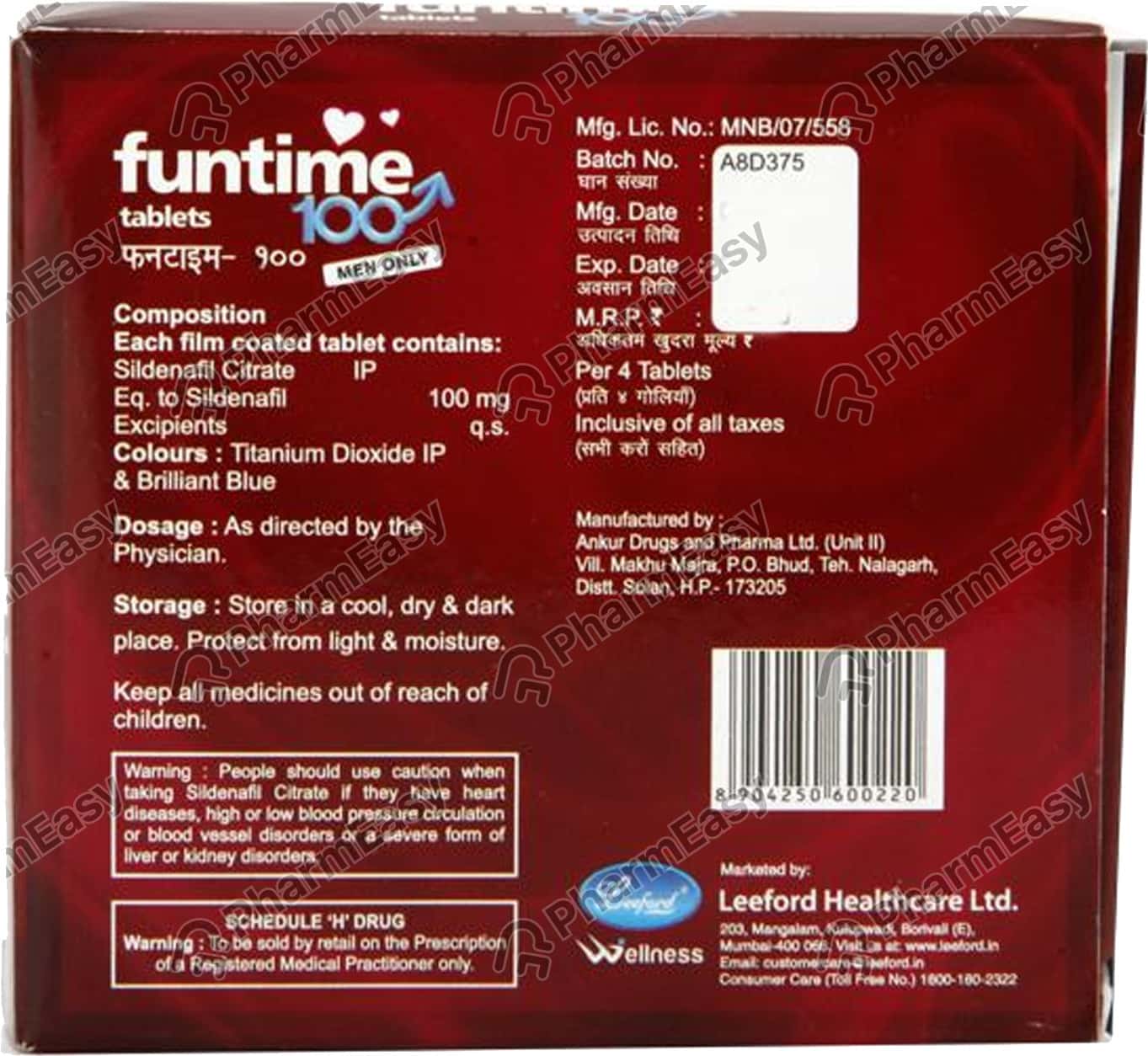 Funtime 100 MG Tablet (4): Uses, Side Effects, Price & Dosage | PharmEasy