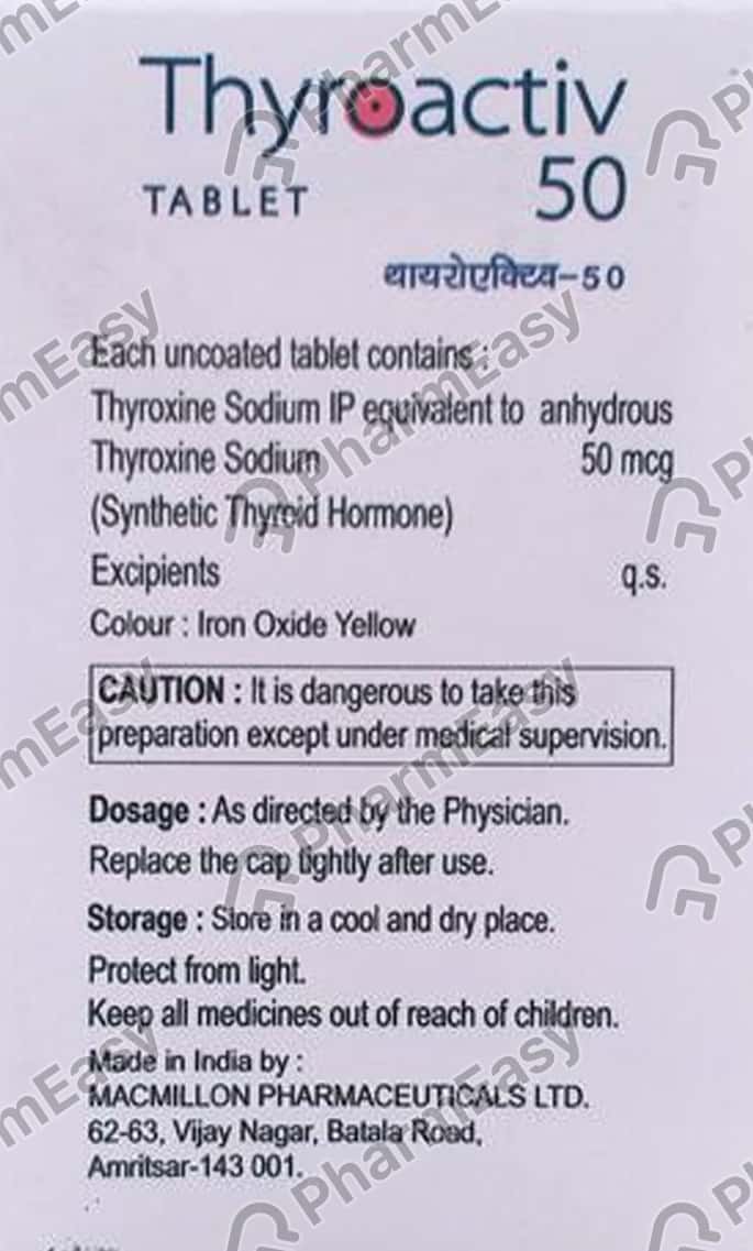 Thyroactiv 50 MCG Tablet (100): Uses, Side Effects, Price & Dosage ...