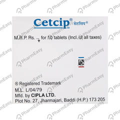 Cetcip 10 MG Tablet (15): Uses, Side Effects, Price & Dosage | PharmEasy