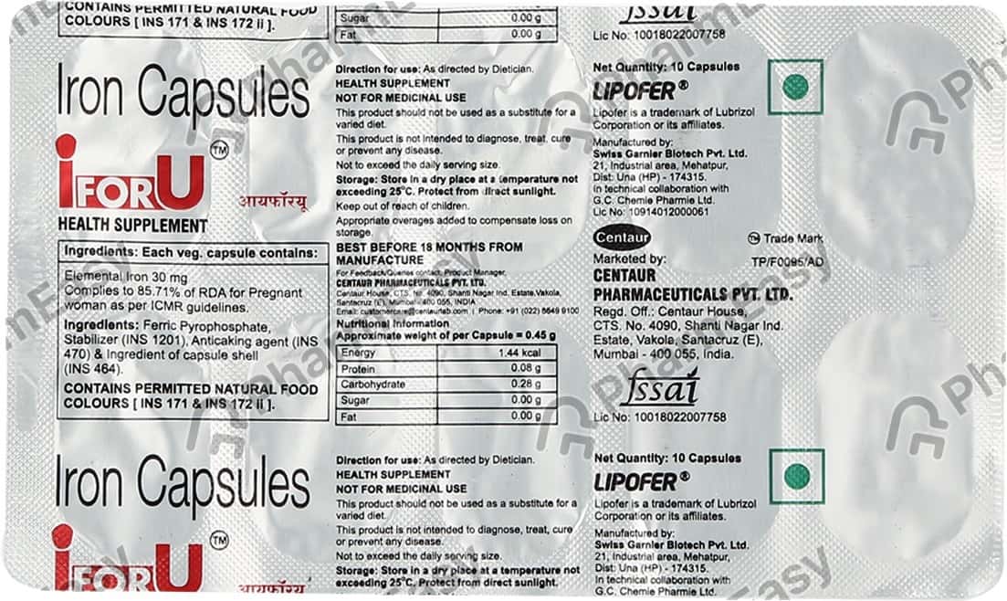 Buy I For U 30 MG Capsule (10) Online at Flat 15% OFF | PharmEasy