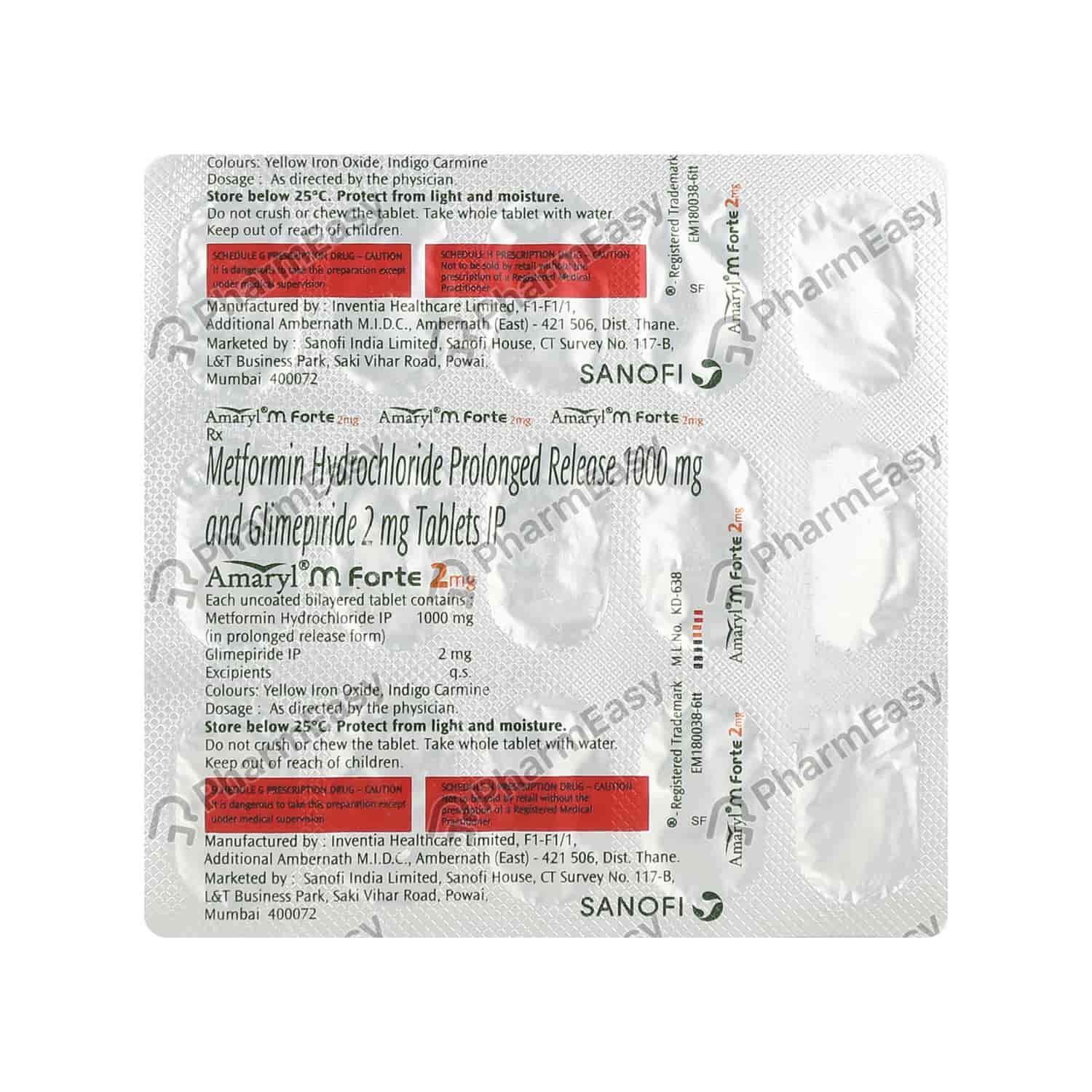 Amaryl M Forte 2mg Tab 15`S - Uses, Side Effects, Dosage, Composition ...