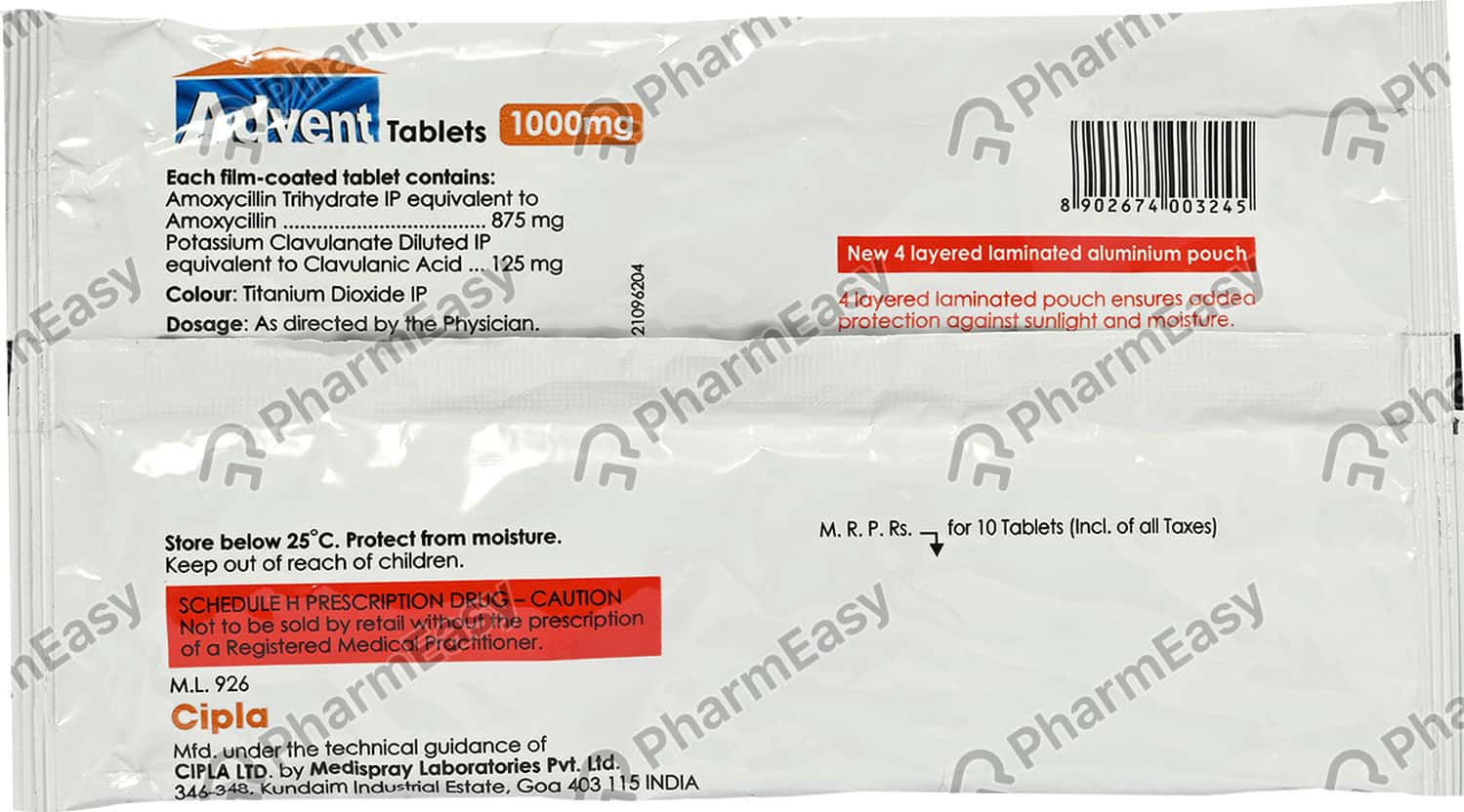 Advent 1gm Strip Of 10 Tablets: Uses, Side Effects, Price & Dosage ...