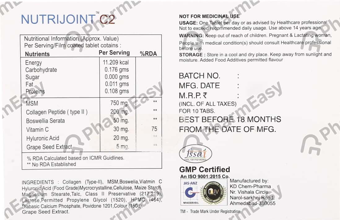 Buy Nutrijoint C2 Tablet (10) Online at Flat 15% OFF | PharmEasy