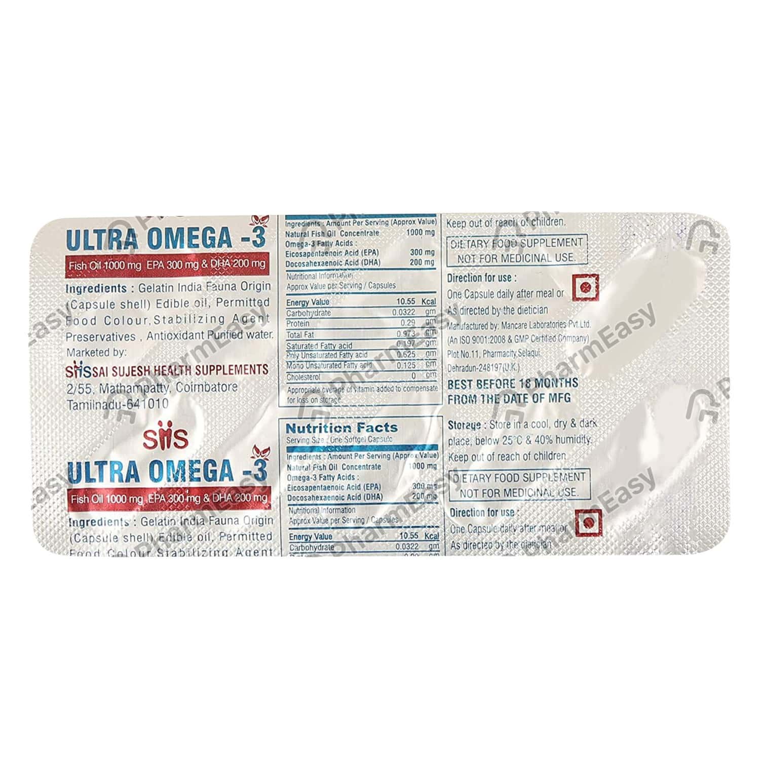 Buy Ultra Omega 3 600 MG Capsule (10) Online at Flat 18% OFF* | PharmEasy