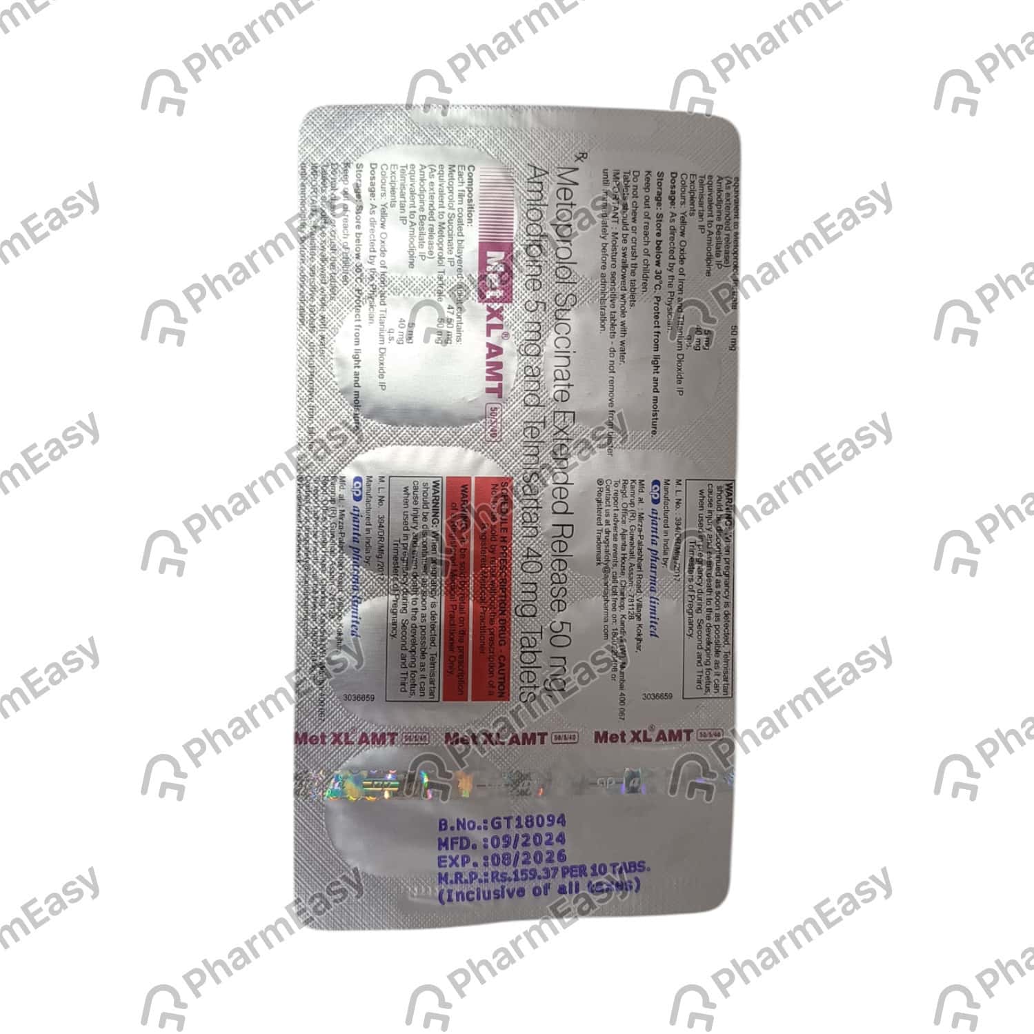 Buy Met Xl Amt 50/5/40mg Strip Of 10 Tablets Online at Flat 15% OFF ...