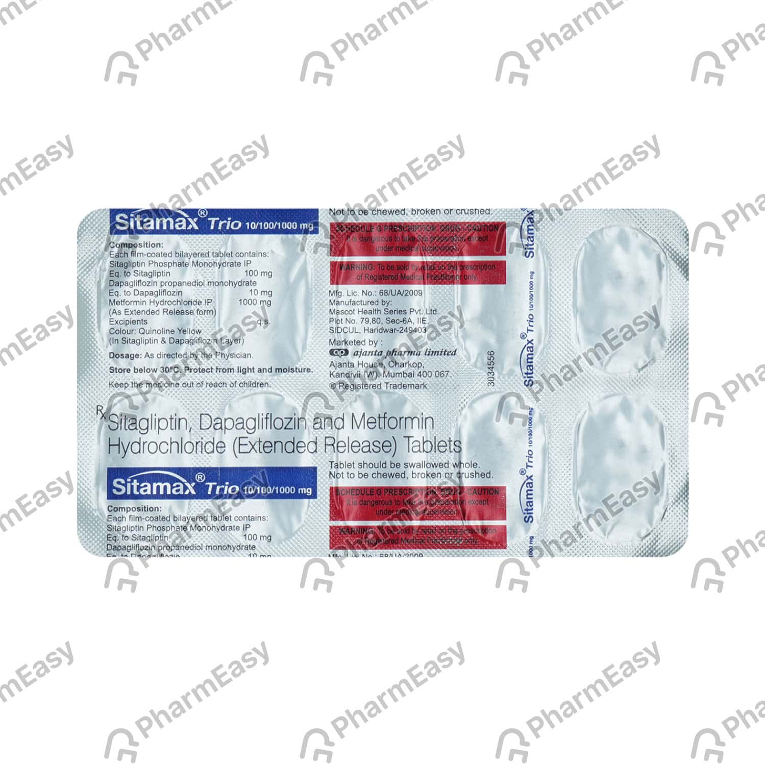 Sitamax Trio 10/100/1000mg Strip Of 10 Tablets: Uses, Side Effects ...
