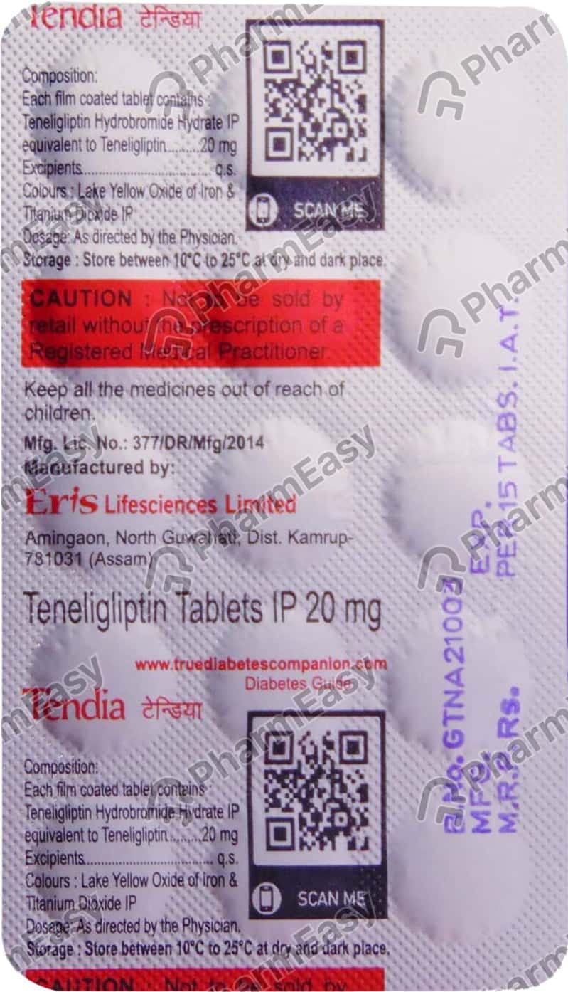 Tendia 20 MG Tablet (15): Uses, Side Effects, Price & Dosage | PharmEasy