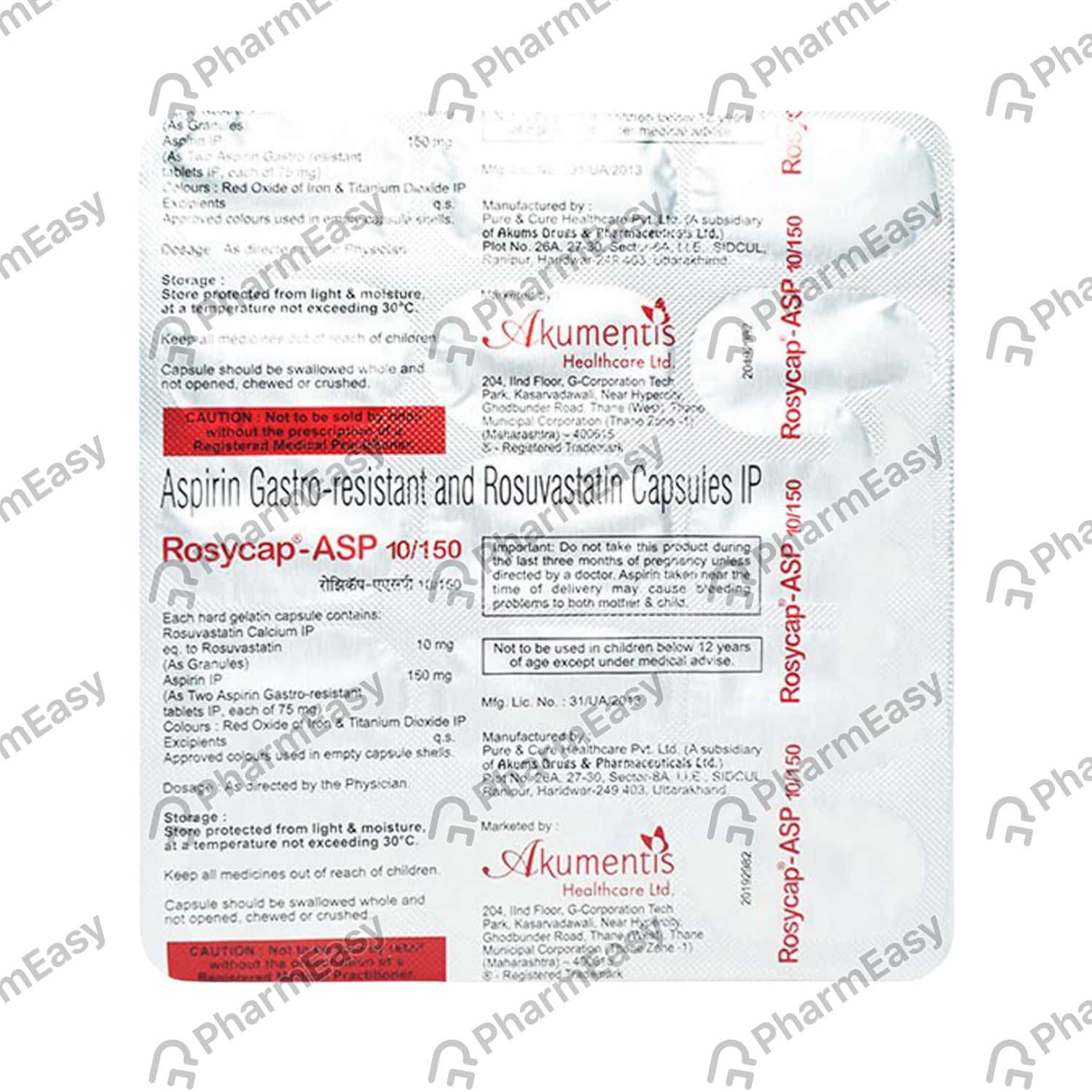 Rosycap Asp 10/150mg Strip Of 15 Capsules: Uses, Side Effects, Price & Dosage | PharmEasy