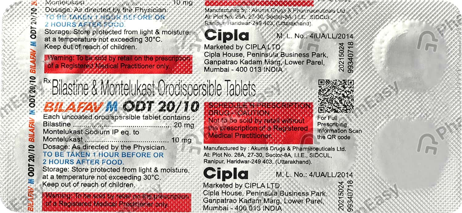 Buy Bilafav M Odt 20/10mg Strip Of 10 Tablets Online at Flat 15% OFF ...