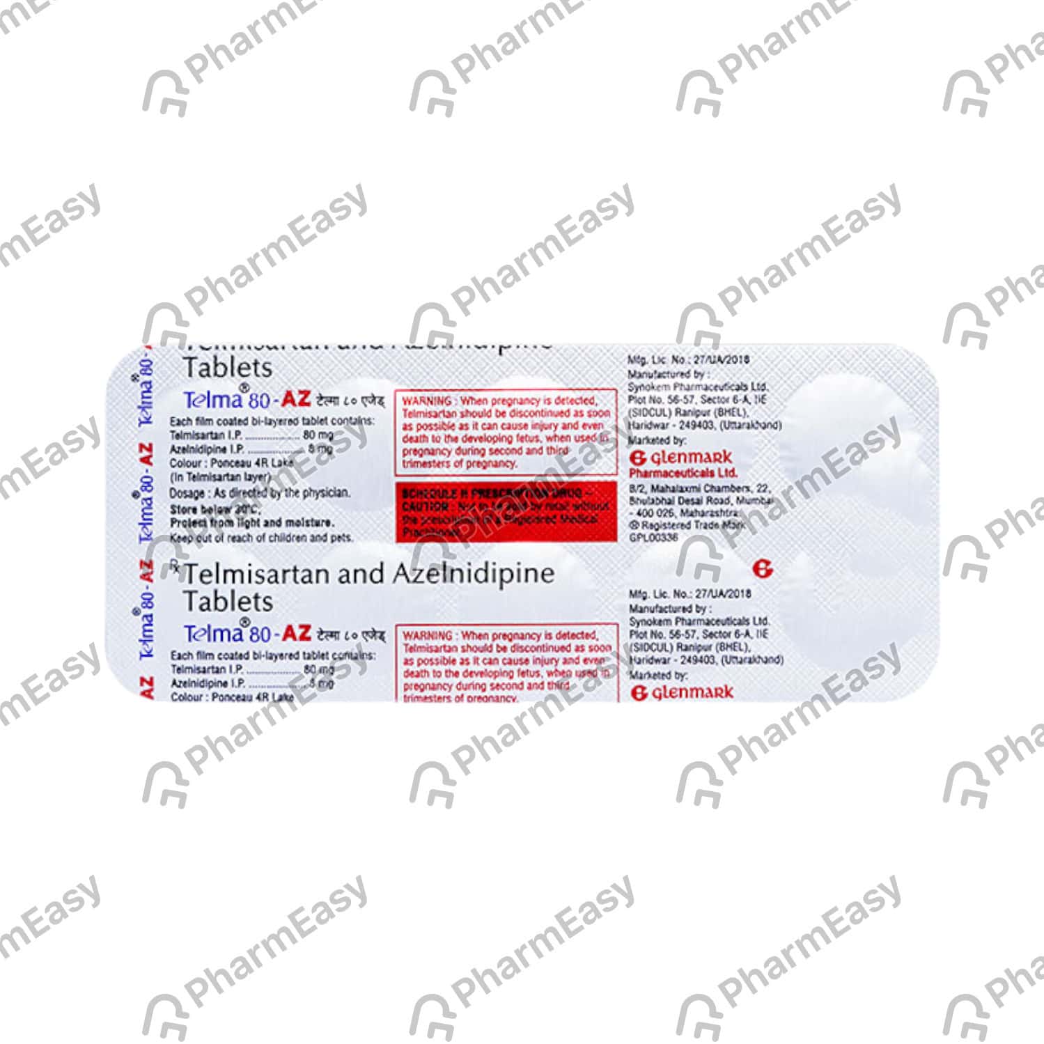 Buy Telma Az 80mg Strip Of 10 Tablets Online at Flat 15% OFF | PharmEasy