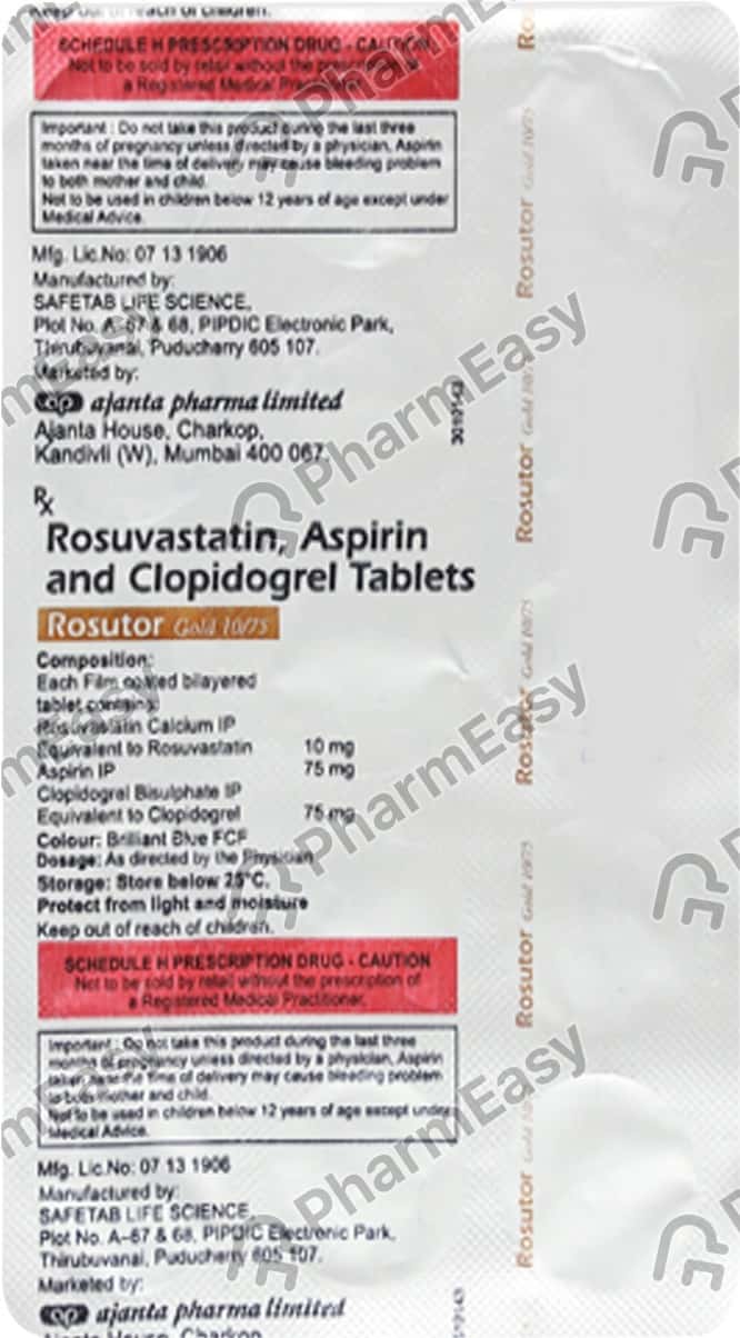 Rosutor Gold 10/75mg Strip Of 15 Tablets: Uses, Side Effects, Price ...