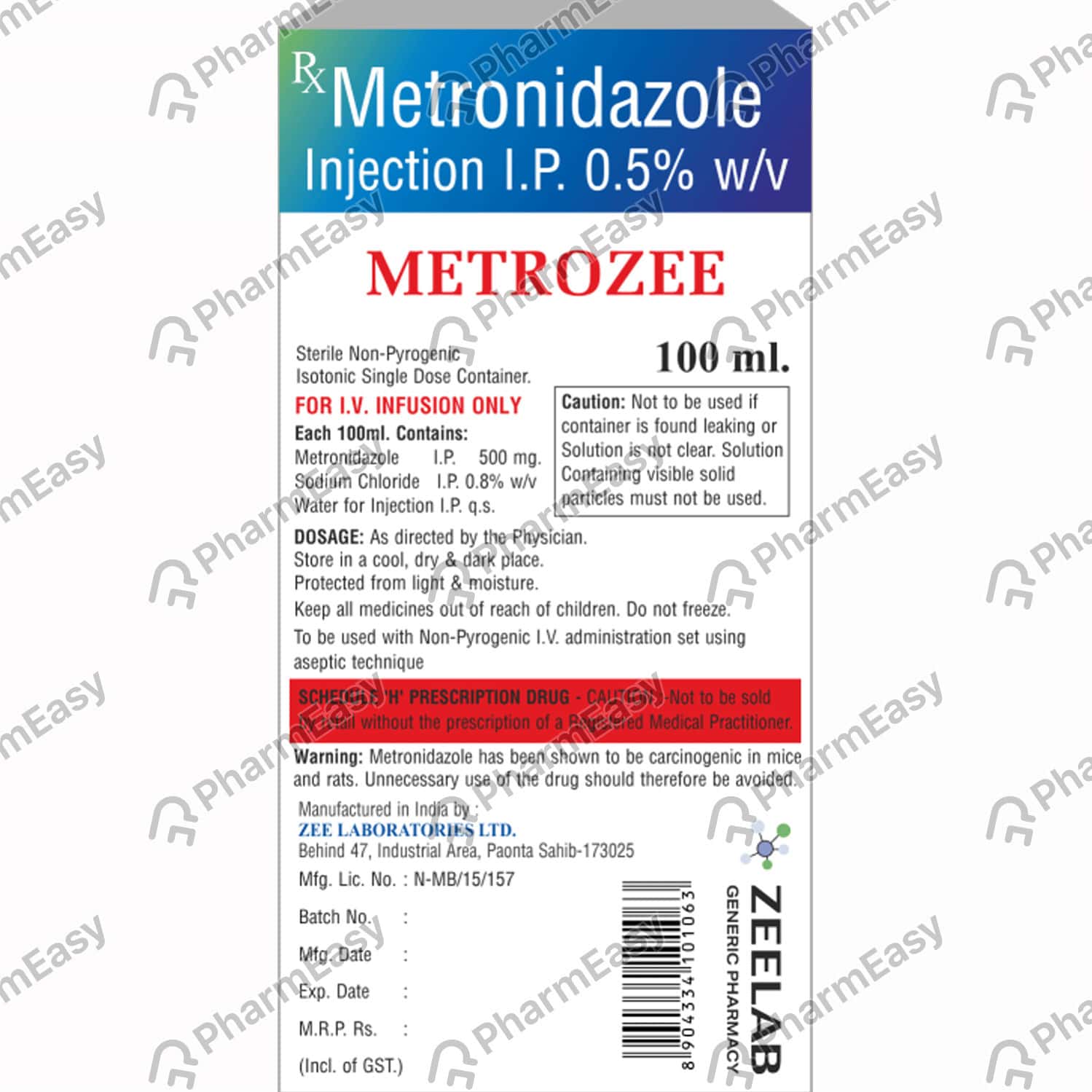 Buy Metrozee 500 MG/100ML Solution For Infusion (100) Online at Flat 15 ...
