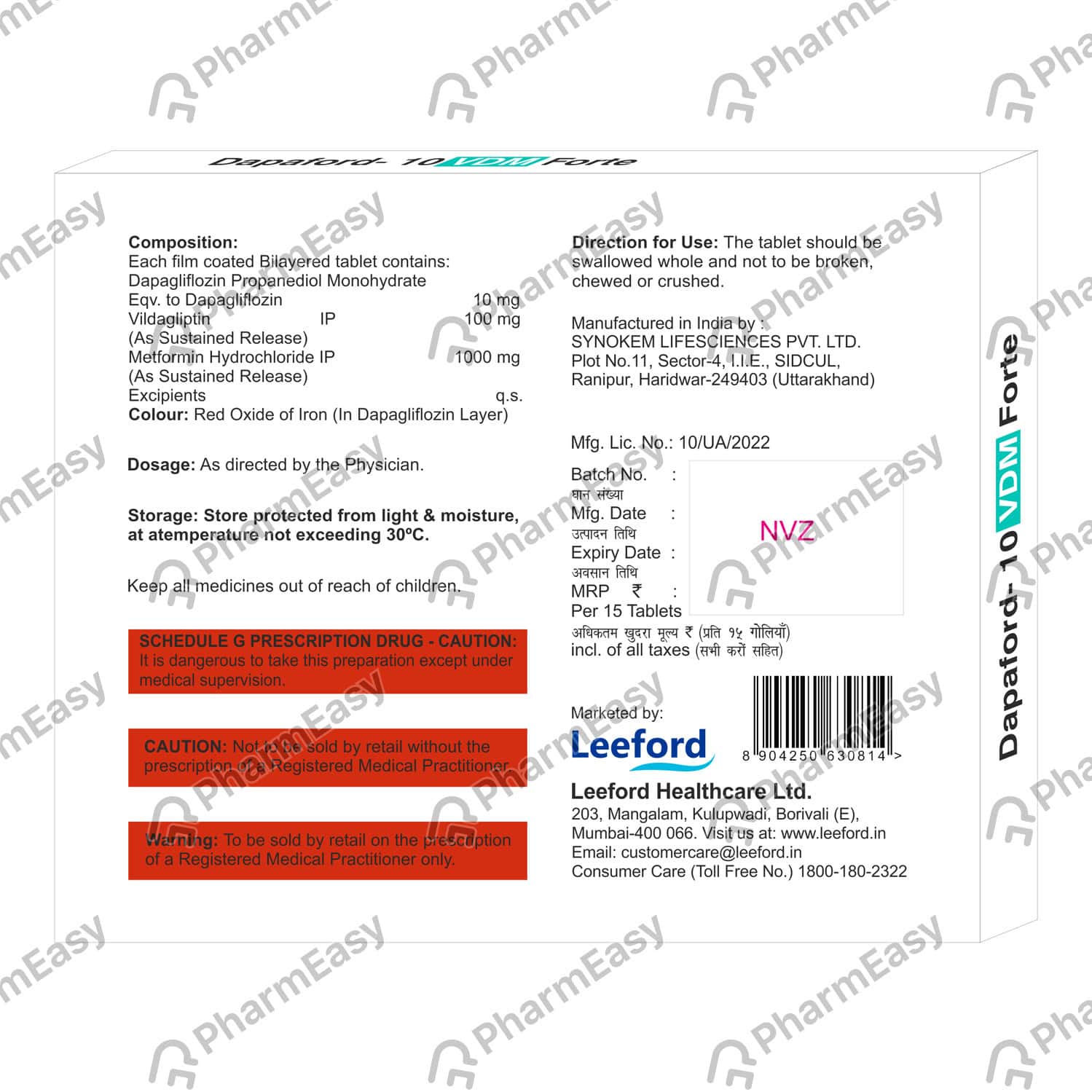 Buy Dapaford Vdm Forte 10mg Strip Of 15 Tablets Online at Flat 15% OFF | PharmEasy